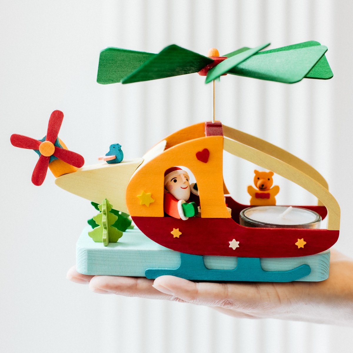 Teelichtpyramide Wichtel im Hubschrauber I Graupner Holzminiaturen®